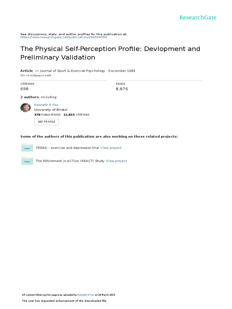 Physical Self-Perception Profile Overview | PDF | Factor Analysis ...