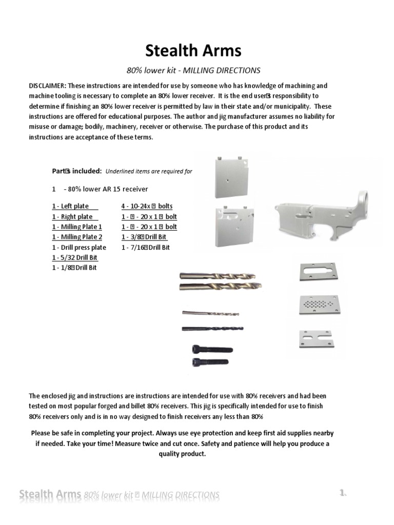 80% Lower Receiver Milling Instructions | PDF | Drill | Machining