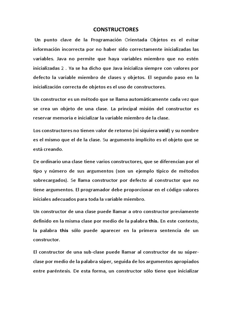 Constructores | PDF | Constructor (Programación Orientada a Objetos) | Programación
