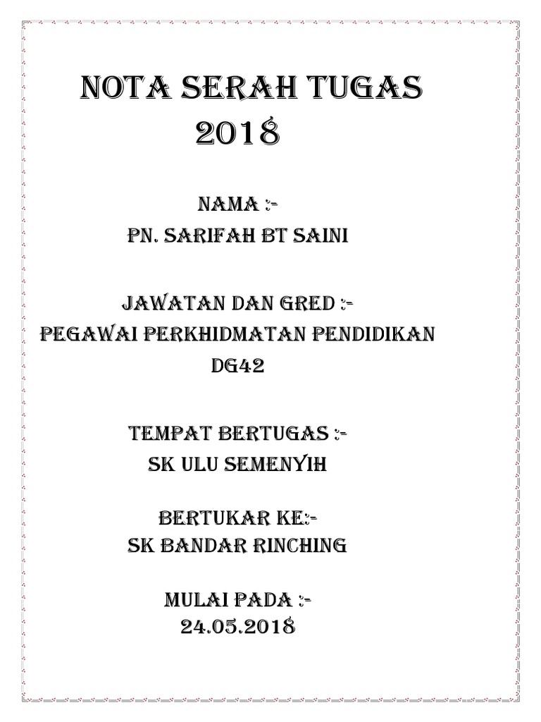 Covering Nota Serah Tugas | PDF