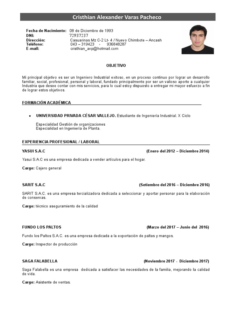 Curriculum Vitae Cris | PDF | Ingeniería Industrial | Ingeniería