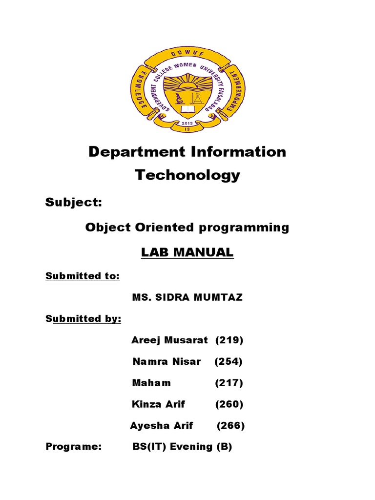 Department Information Techonology: Subject: Object Oriented Programming Lab Manual | PDF ...