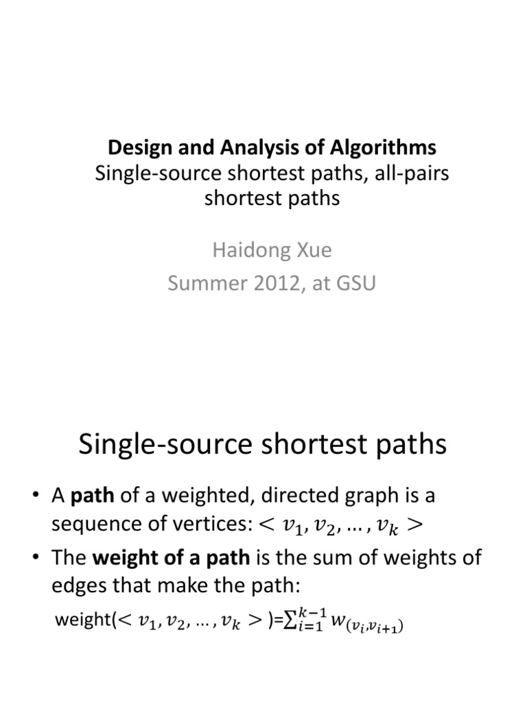 Lecture 11b Single Source Shortest Paths All Pairs Shortest Paths Pdf Algorithms And Data