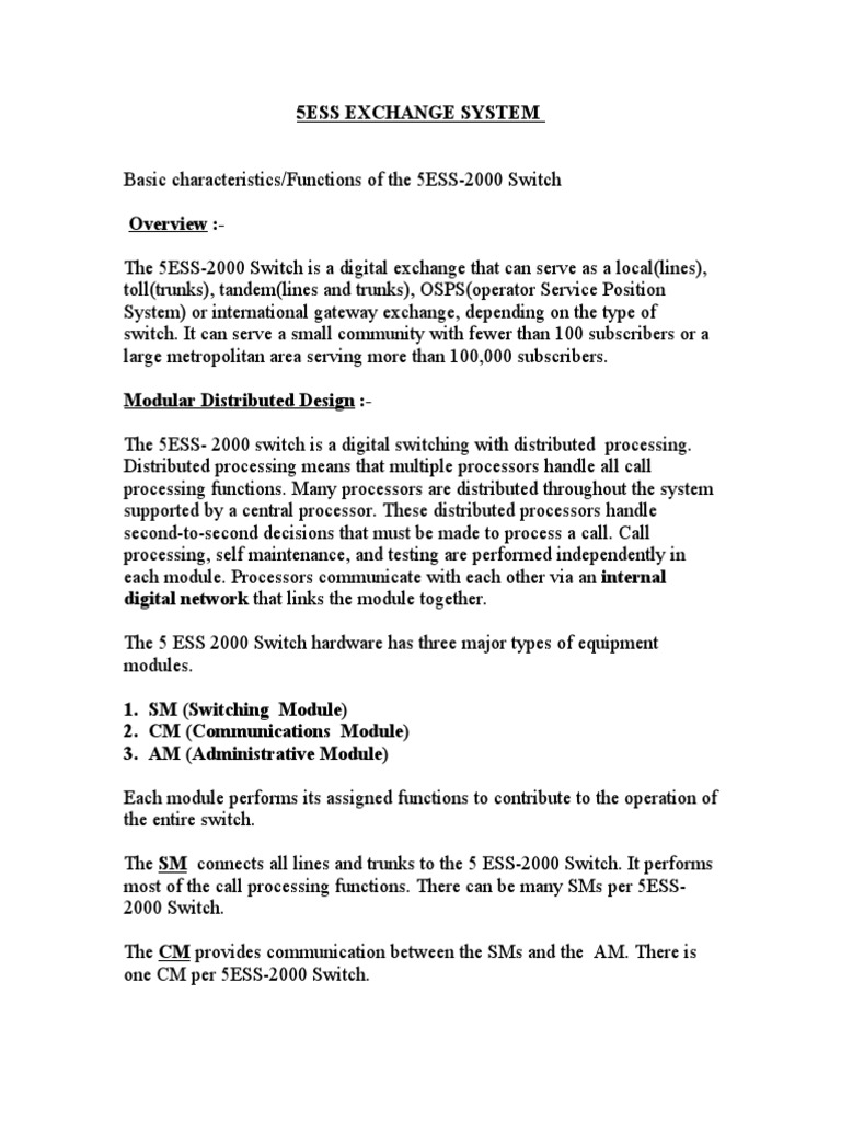 Switch Basics 5ESS PDF | PDF | Telephone Exchange | Electronics