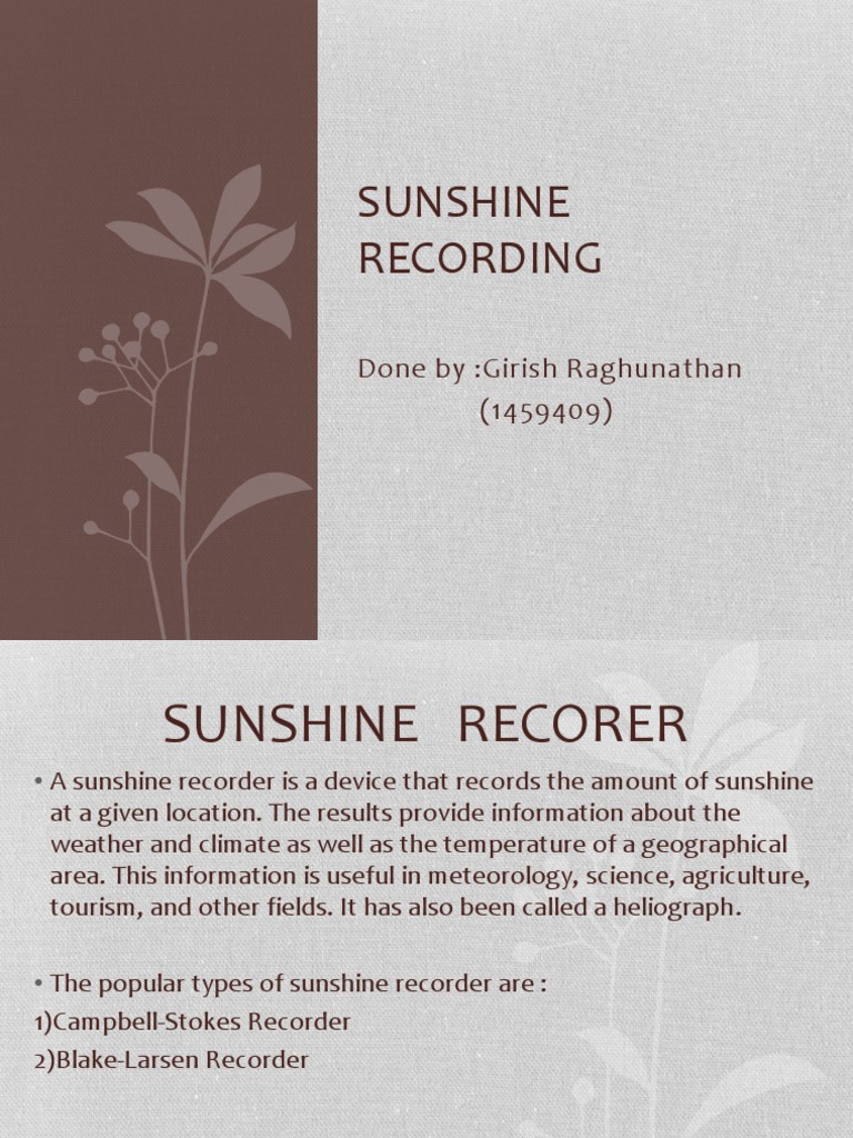Sunshine Recorder Overview and Types | PDF | Applied And ...