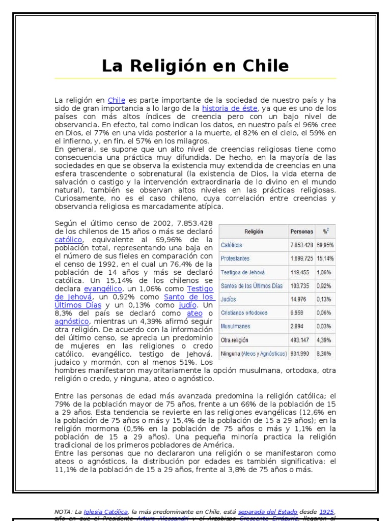 Religión en Chile | PDF | Dios | Creencia religiosa y doctrina