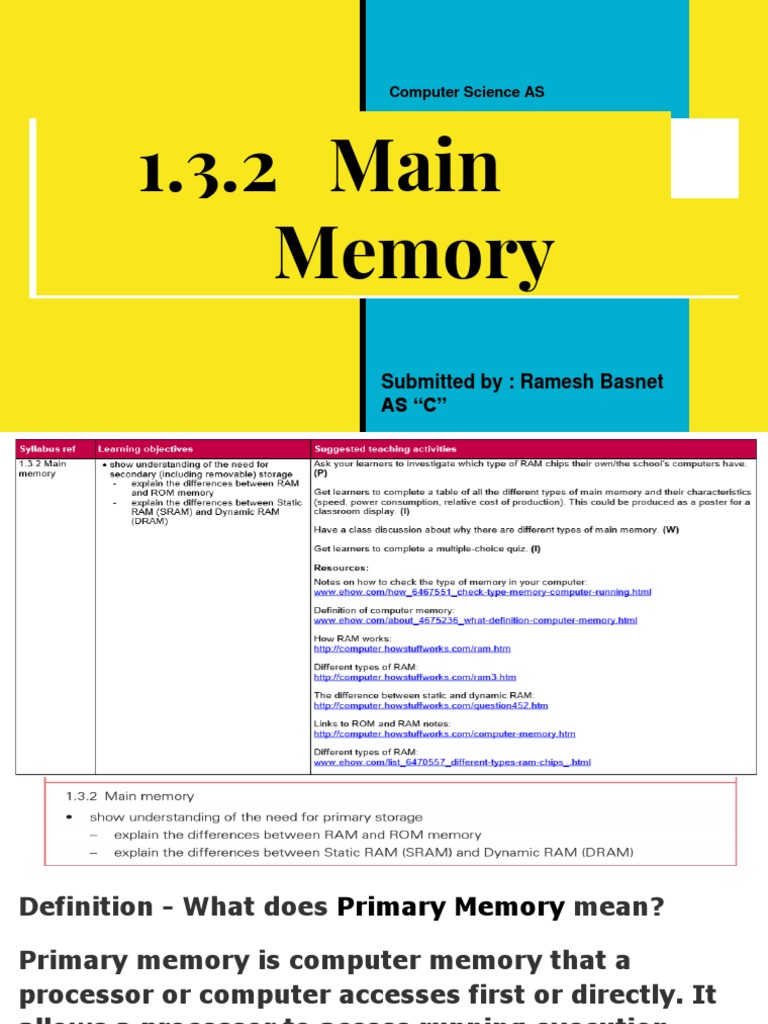 1.3.2 Main Memory | PDF | Random Access Memory | Read Only Memory