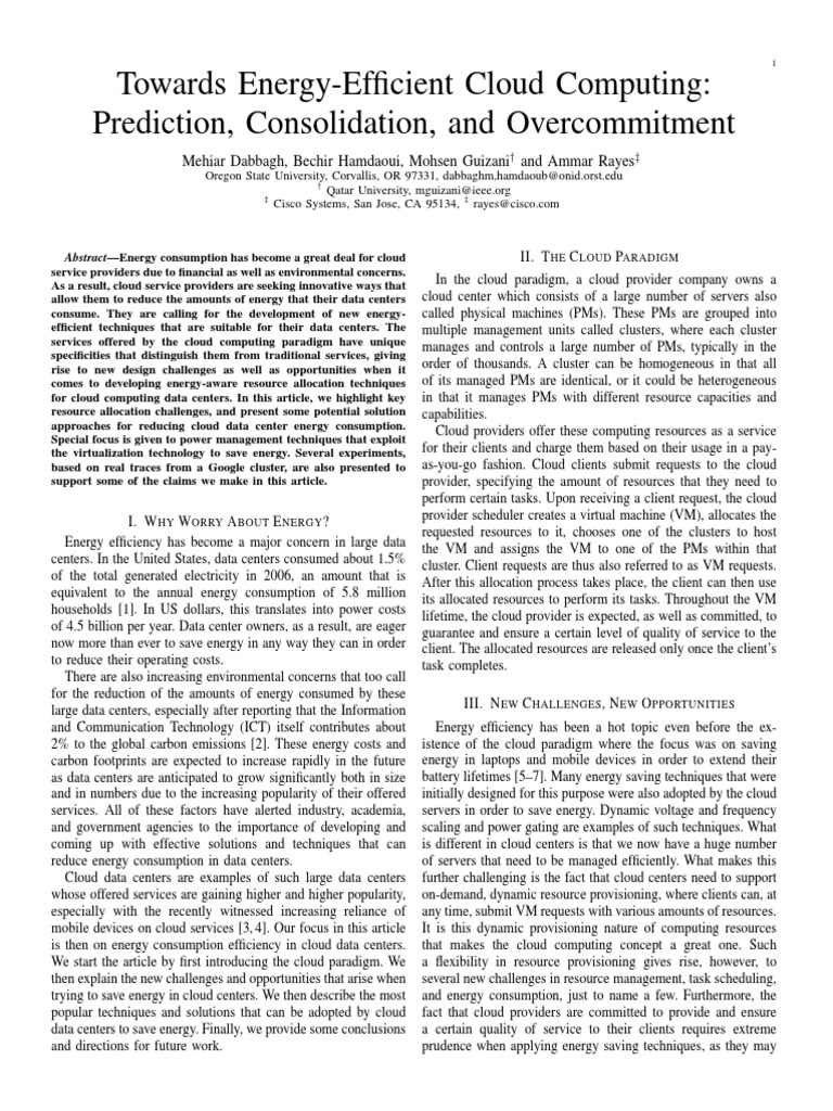 Towards Energy-Efficient Cloud Computing | PDF | Data Center | Cloud Computing
