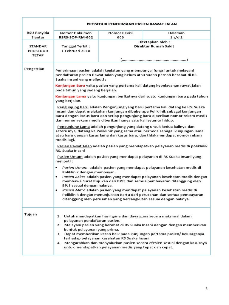 SOP Rawat Inap | PDF | Pengelolaan Keuangan & Uang