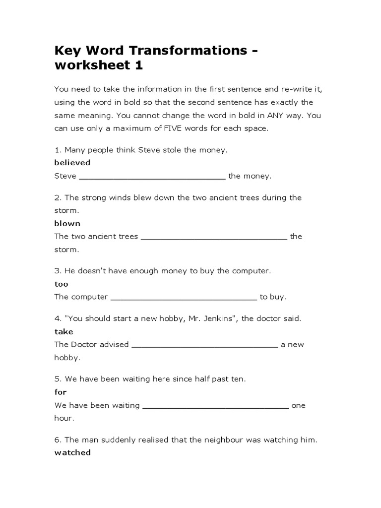 Key Word Transformations | PDF | Disasters | Seasons