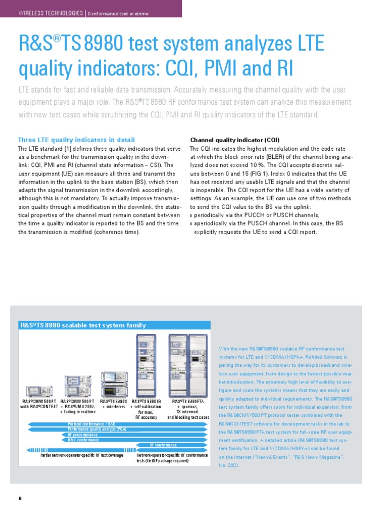 R&S®TS8980 Test System Analyzes LTE Quality Indicators: CQI, PMI and RI ...