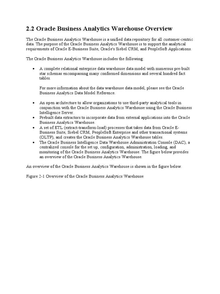 2.2 Oracle Business Analytics Warehouse Overview | PDF | Data Warehouse ...