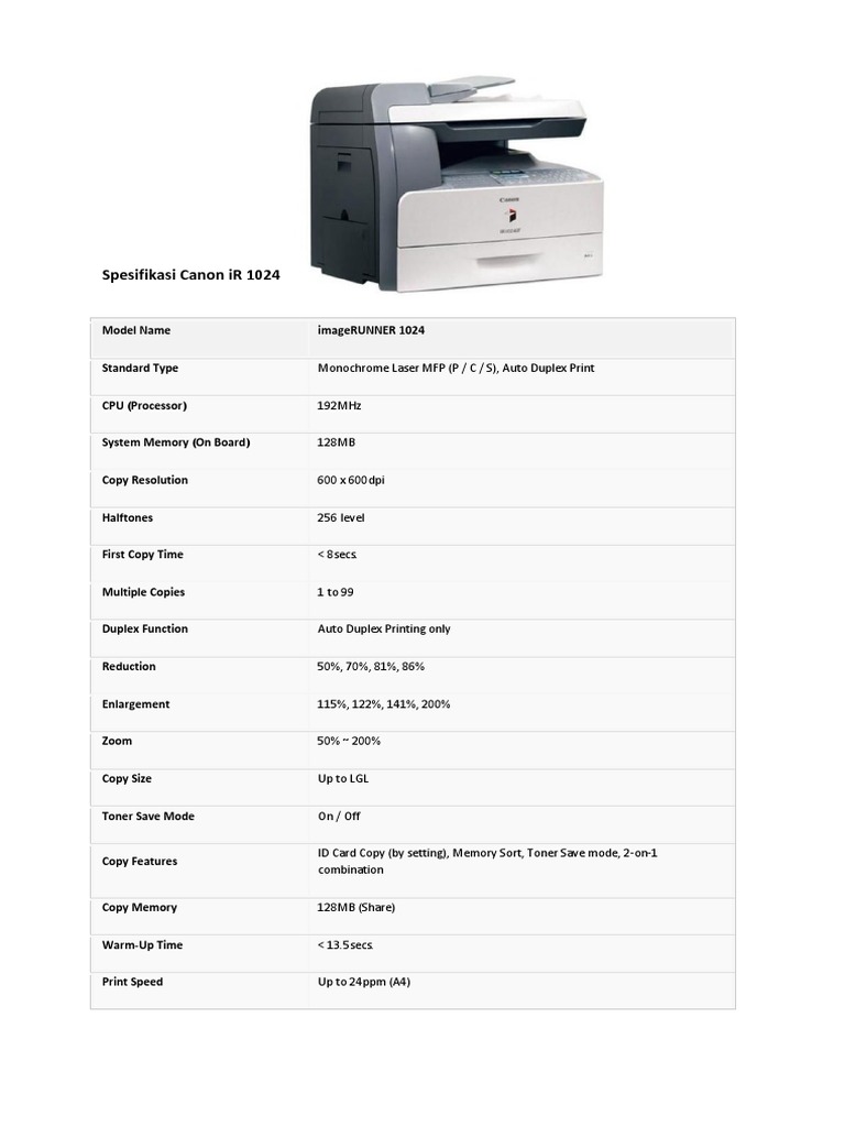 Spesifikasi Canon IR 1024 | PDF | Areas Of Computer Science | Computer ...