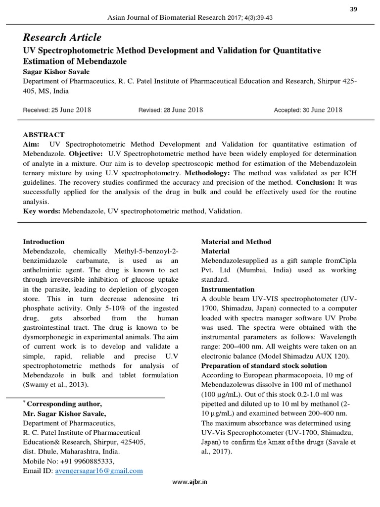 UV Spectrophotometric Method Development and Validation For Quantitative Estimation of ...