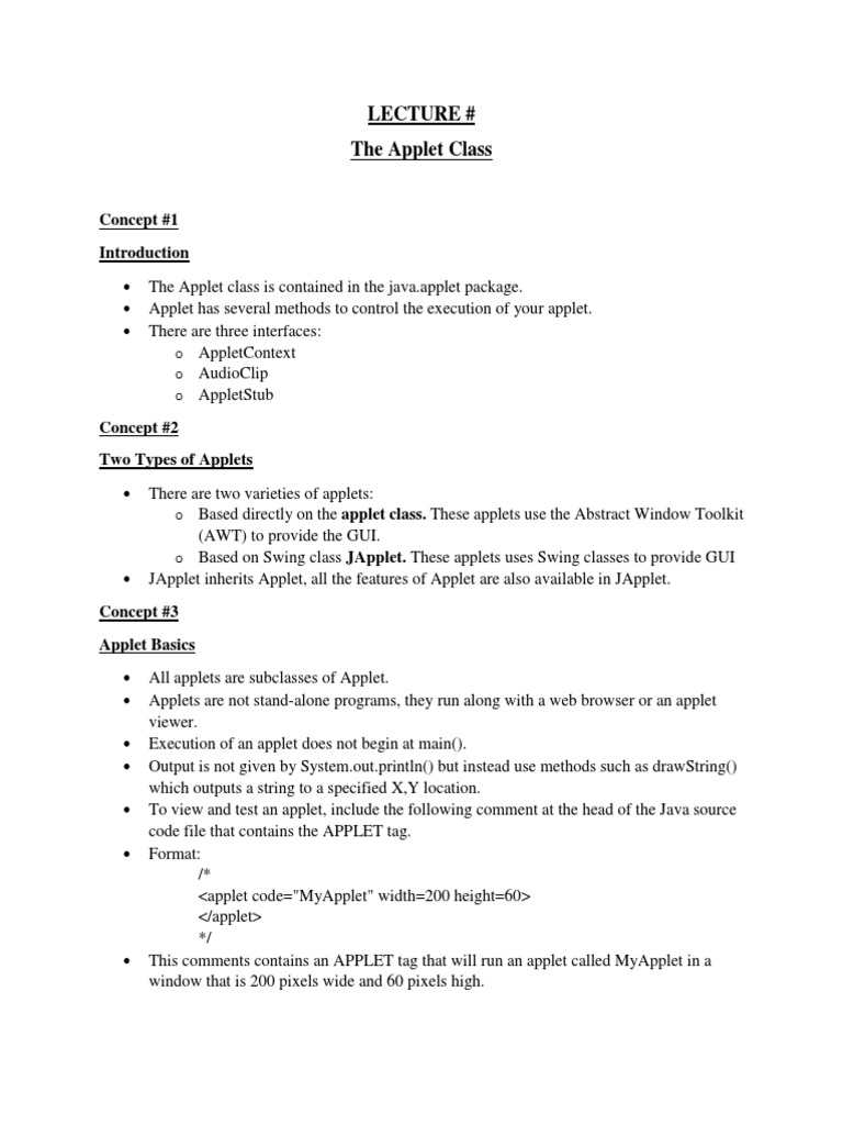 Lecture Applets Pdf Html Element Java Programming Language 2697