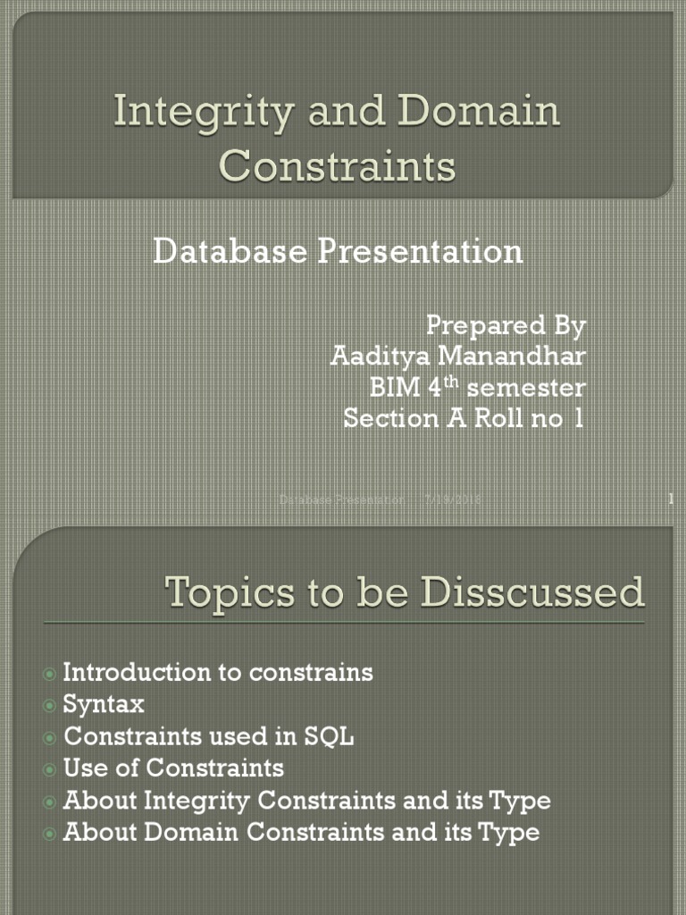 Integrity and Domain Constraints | PDF | Relational Database | Information Management