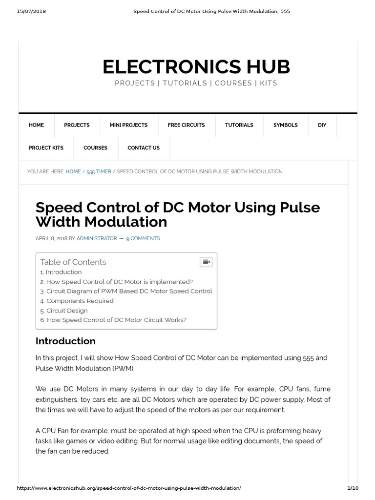 Speed Control of DC Motor Using Pulse Width Modulation, 555 | PDF ...