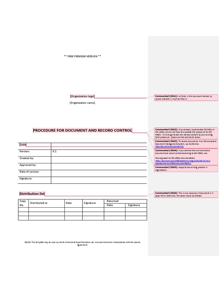 00 Procedure For Document and Record Control Preview en | PDF | Iso ...