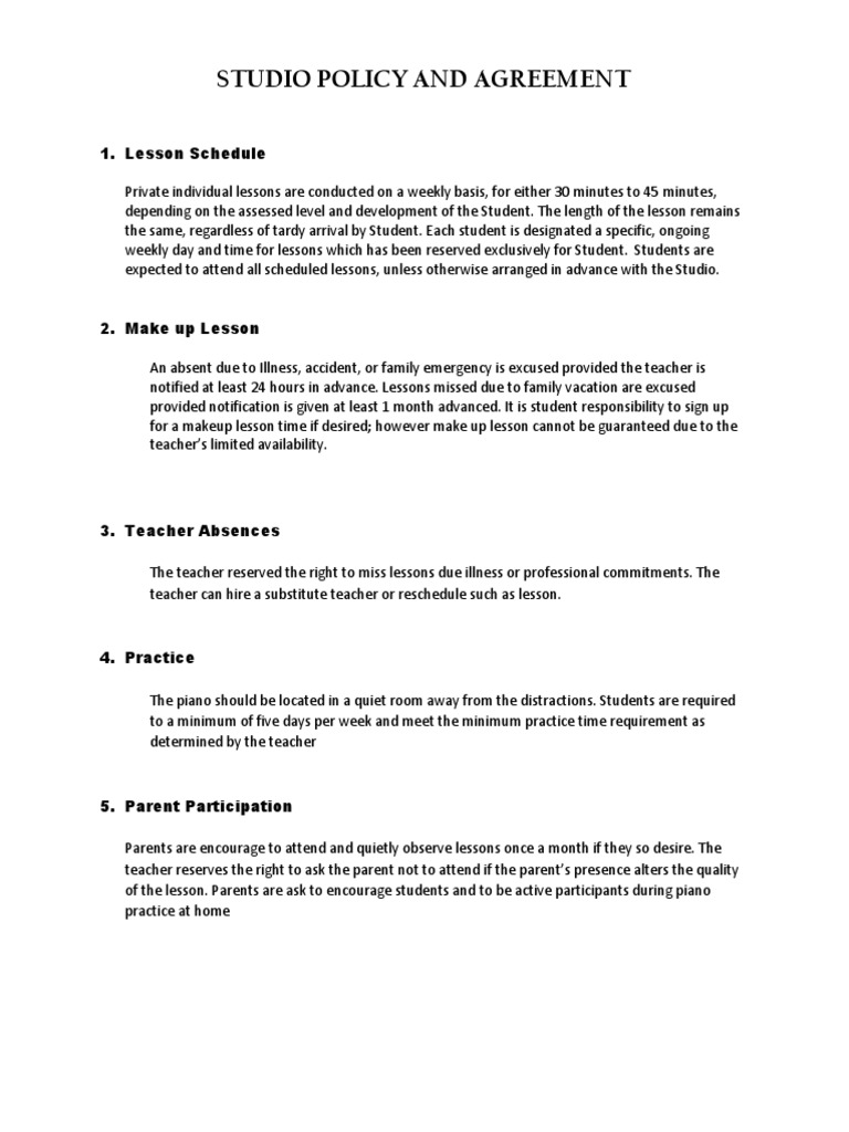 Studio Policy and Agreement Kent de Los Santos | PDF | Students | Teachers
