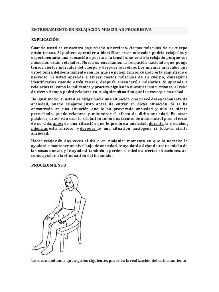 Guía paso a paso para el entrenamiento en relajación muscular progresiva | PDF | Ansiedad | Músculo