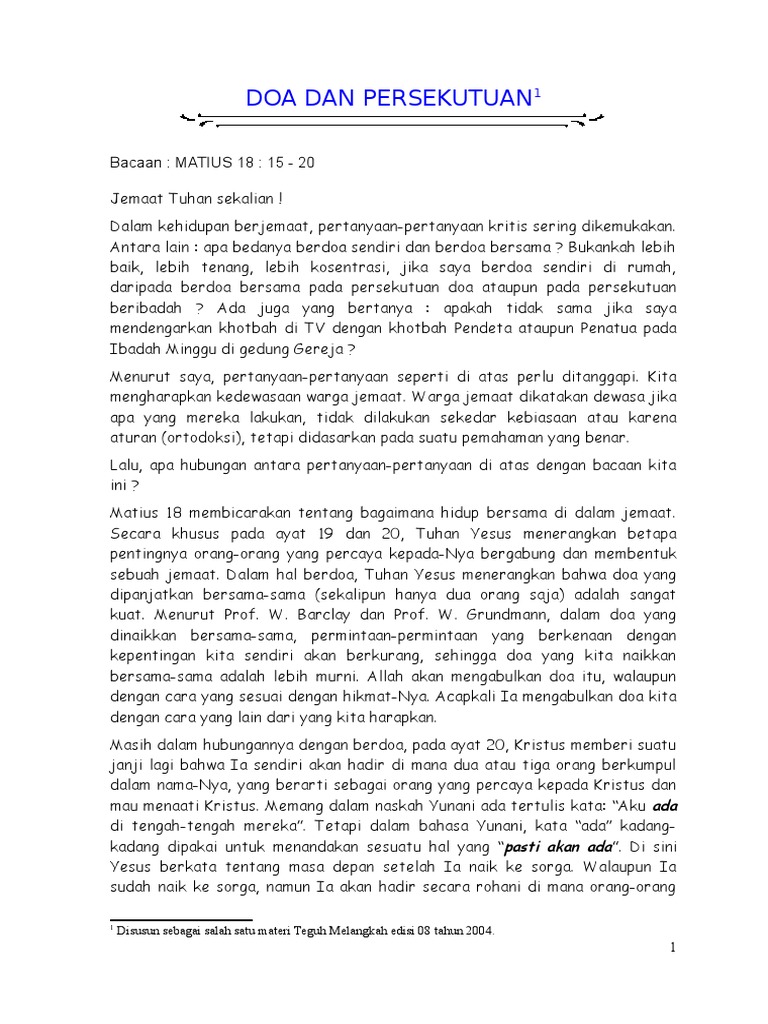 Pentingnya Persekutuan Doa dalam Jemaat | PDF | Filsafat | Agama ...