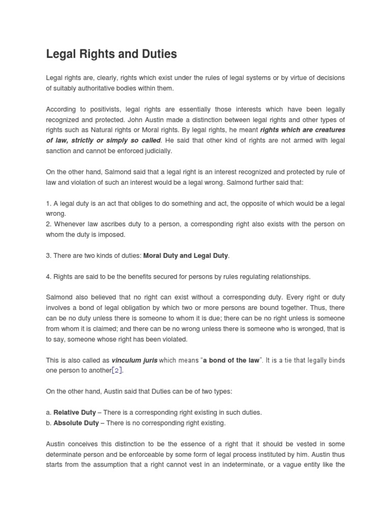 Legal Rights and Duties | PDF | Natural And Legal Rights | Rights