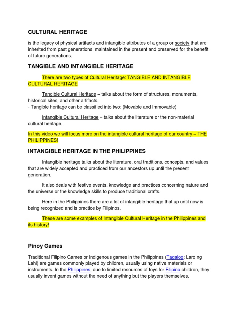 Intangible Cultural Heritage | PDF | Cultural Heritage