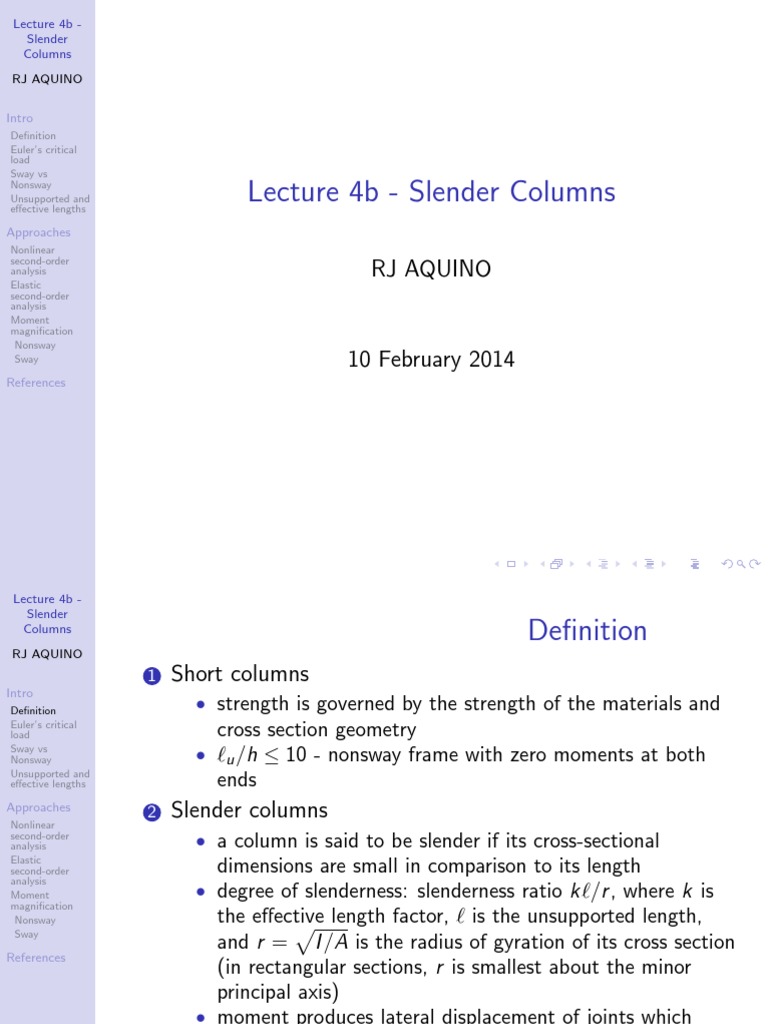 Lecture 4b - Slender Columns: RJ Aquino | PDF | Differential Equations ...
