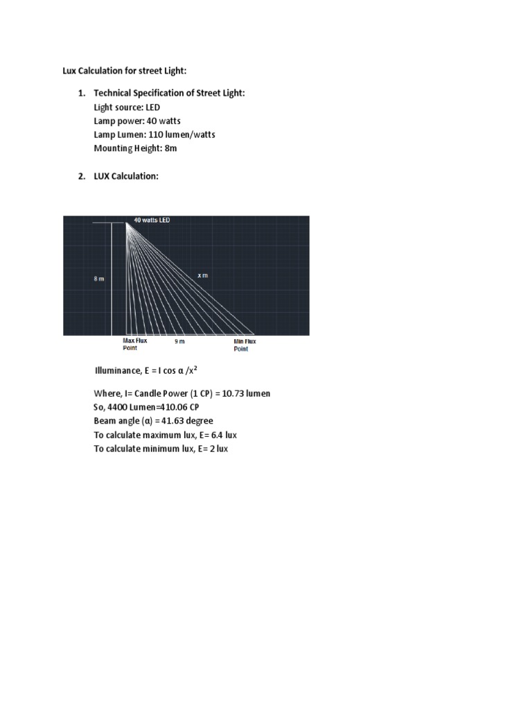 Lux Calculation For Street Light: 1. Technical Specification of Street ...