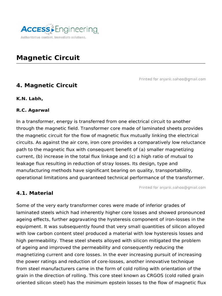 4.magnetic Circuit | PDF | Transformer | Electromagnetism
