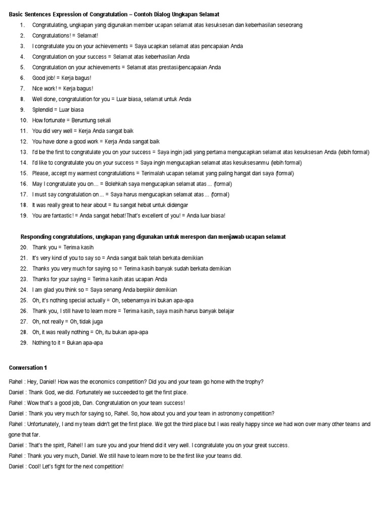 Basic Sentences Expression of Congratulation - Contoh Dialog Ungkapan ...