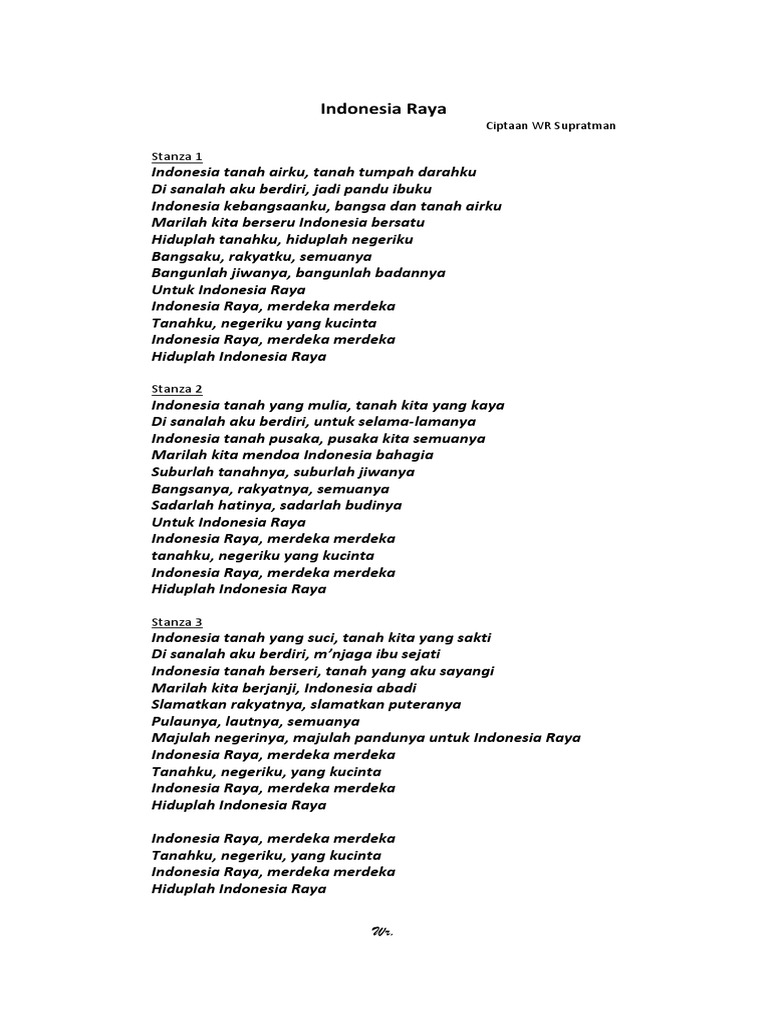 Lirik Lagu Indonesia Raya 3 Stanza | PDF