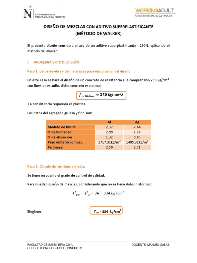 Diseño de Mezclas con Método Walker | PDF | Hormigón | Cemento