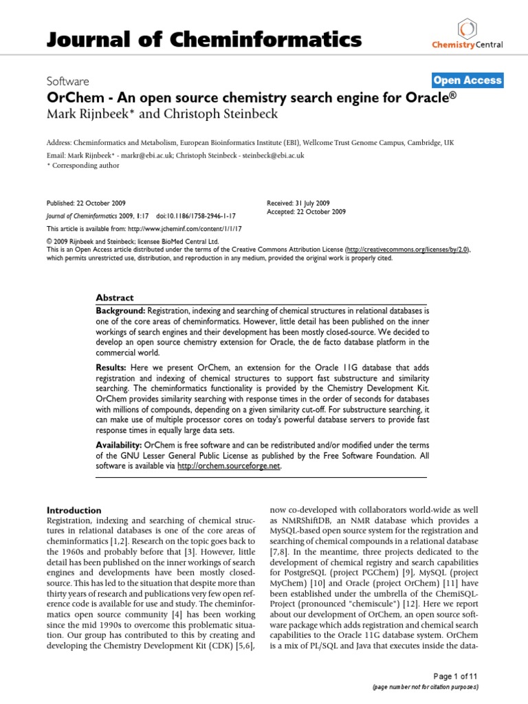 Journal of Cheminformatics: Orchem - An Open Source Chemistry Search ...