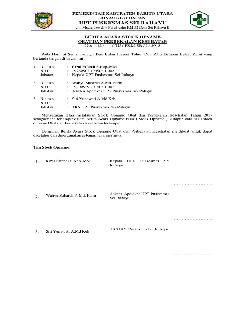 Contoh Format Berita Acara Stok Opname | PDF