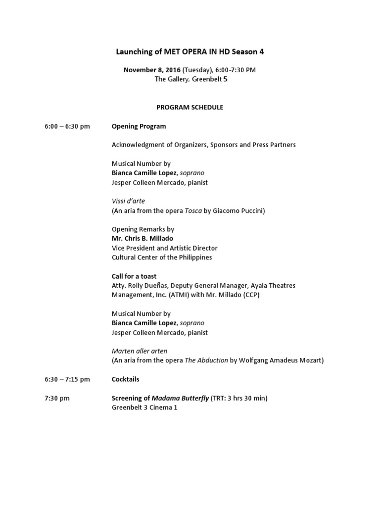 MET OPERA IN HD Season 4 Launch Event | PDF