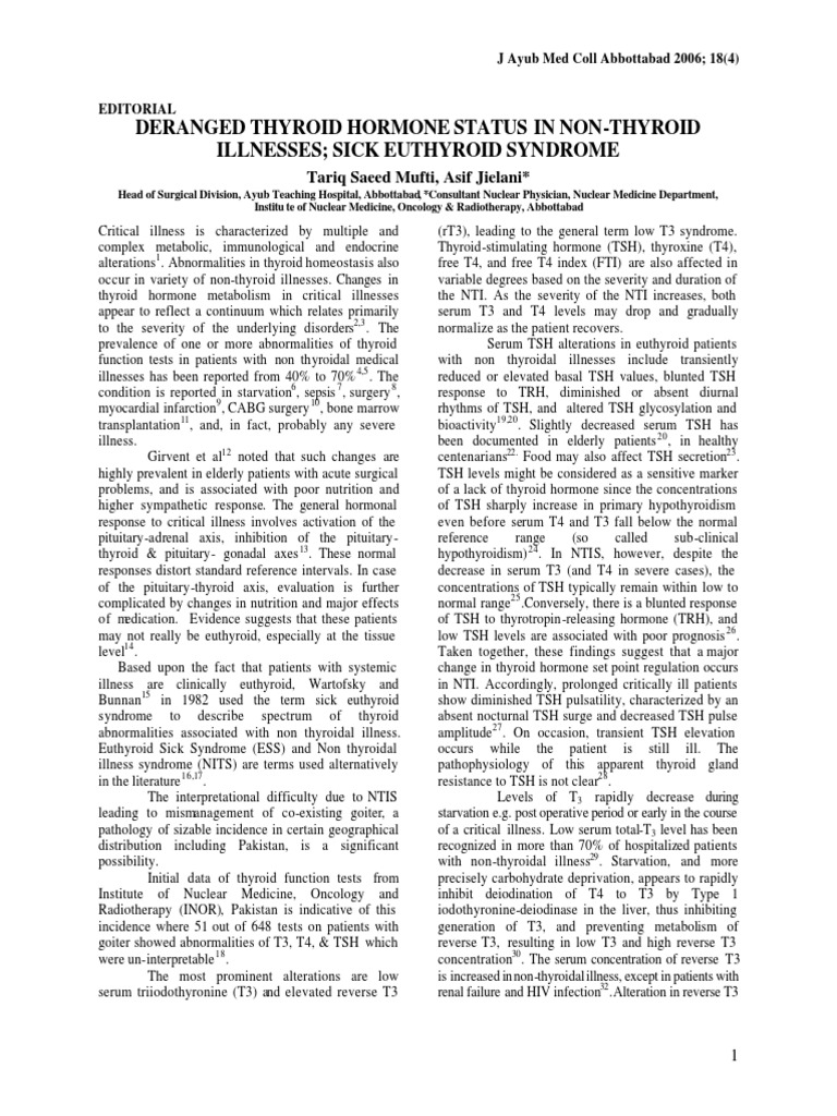 Euthyroid Sick Syndrome | PDF | Thyroid Stimulating Hormone | Thyroid