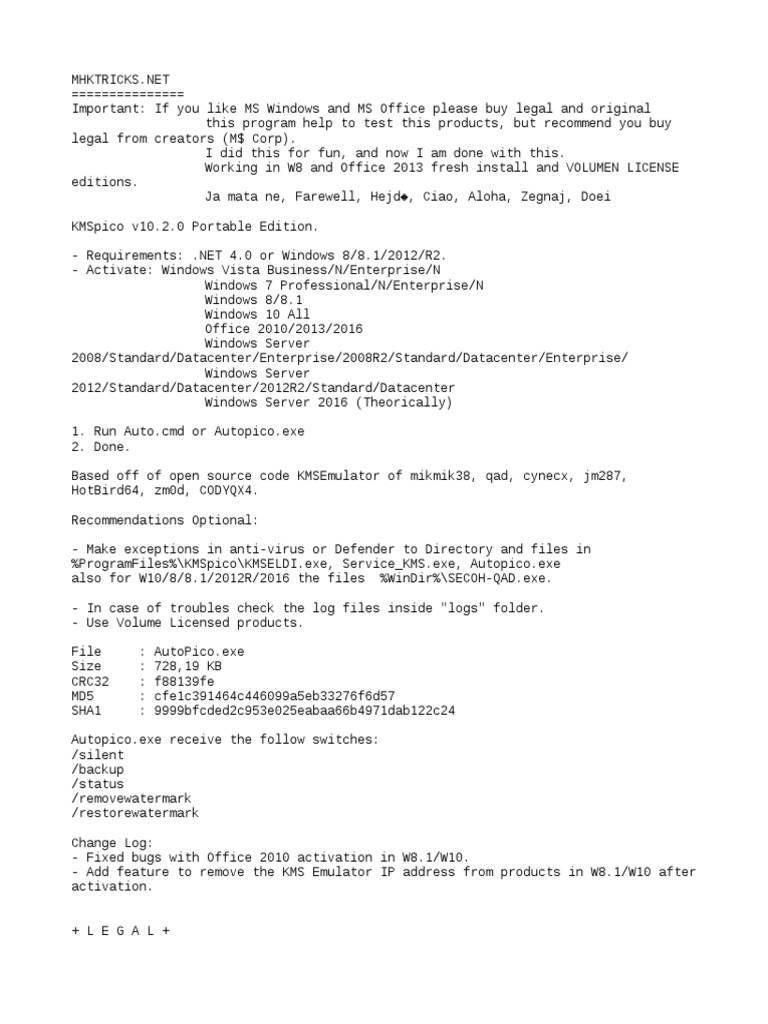 ReadMe KMSpico Portable | PDF | Microsoft Windows | System Software