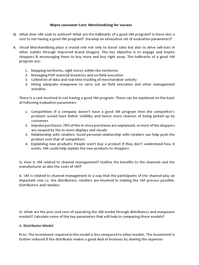 Wipro Consumer Care Case Study | PDF | Retail | Business Economics