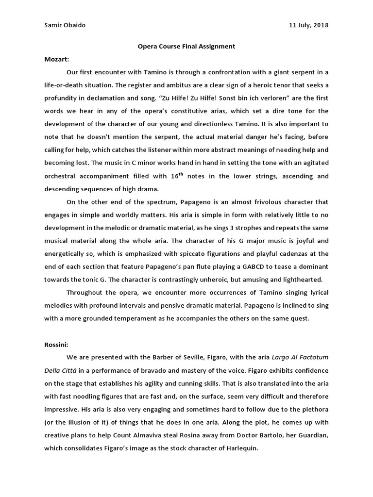 Opera Course Final Assignment | Download Free PDF | Vocal Music | Opera