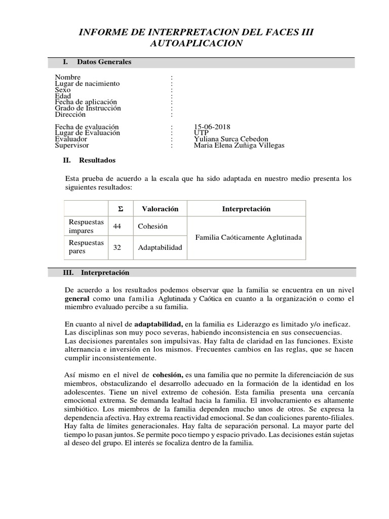 Informe Faces III | PDF | Conceptos psicologicos | Cognición