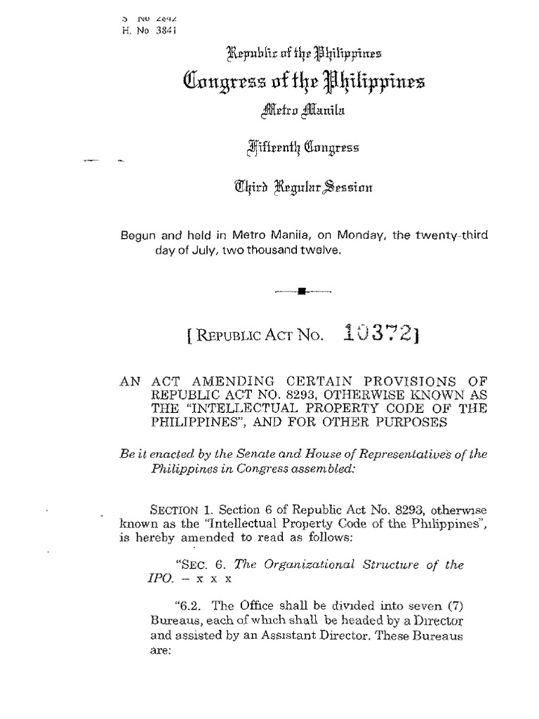 Ra 10372 PDF | PDF | License | Copyright Infringement