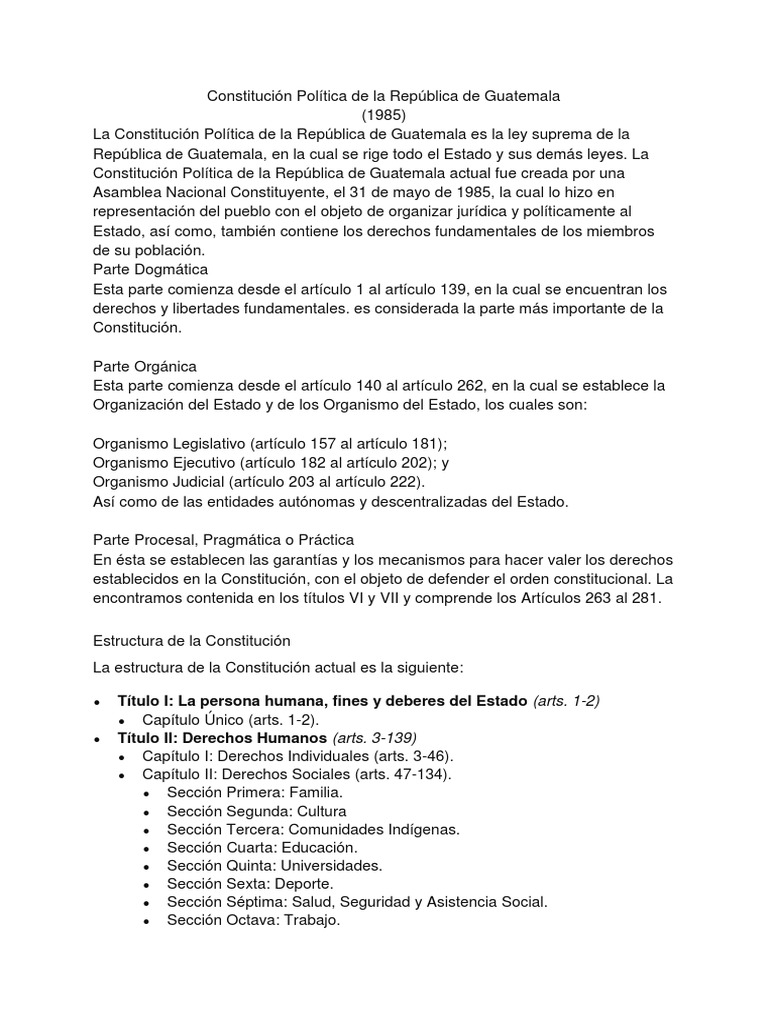 Constitución Política de Guatemala 1985 | PDF | Principios éticos ...
