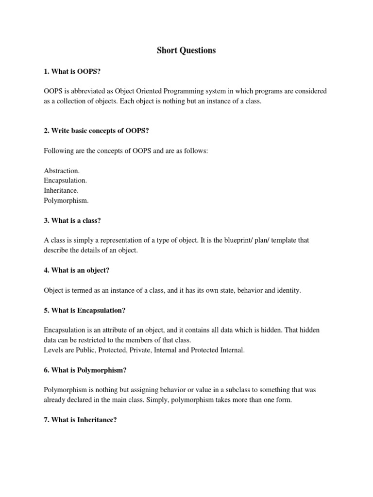Oops Questions Answered Pdf Method Computer Programming Class Computer Programming