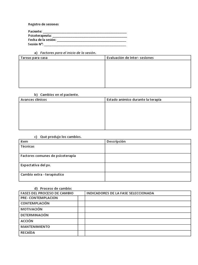 Formato Registro de Sesiones | PDF | Psicoterapia | Psicología clínica Formato Registro de Sesiones | PDF | Psicoterapia | Psicología clínica