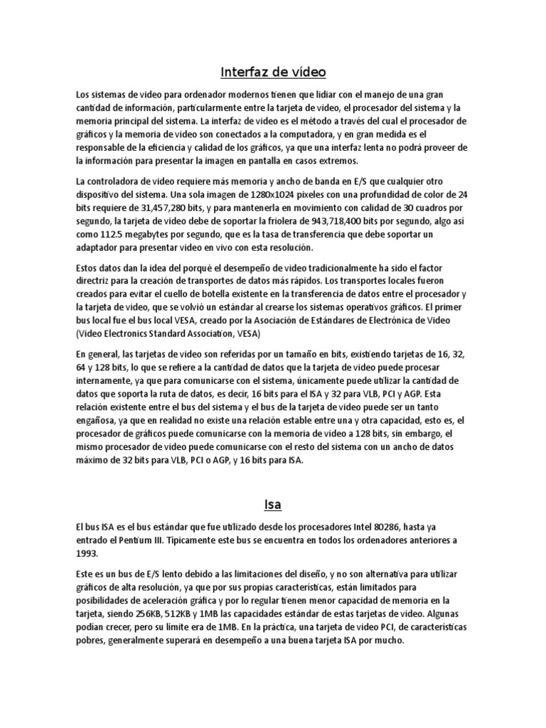 Interfaz de Video | PDF | Microprocesador | Vídeo