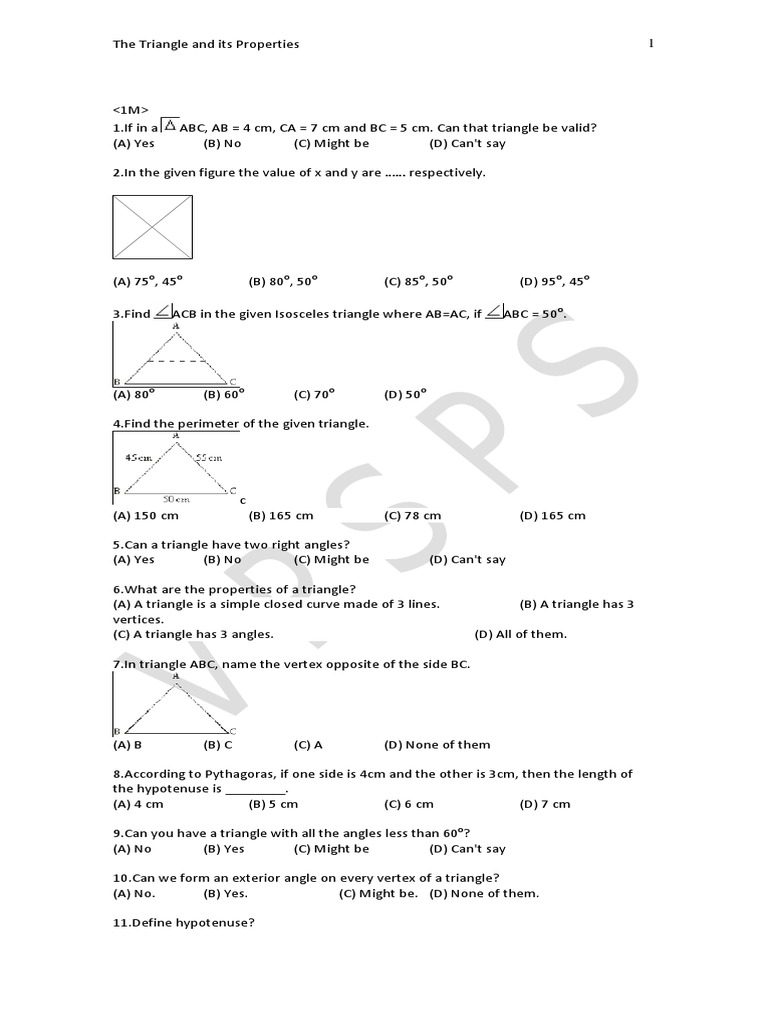CBSE Clas 7 Maths Worksheet - Triangle and Its Properties | PDF ...