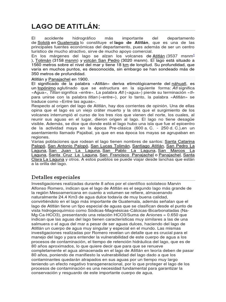 Lago de Atitlán | PDF | Ciencias de la Tierra | Naturaleza