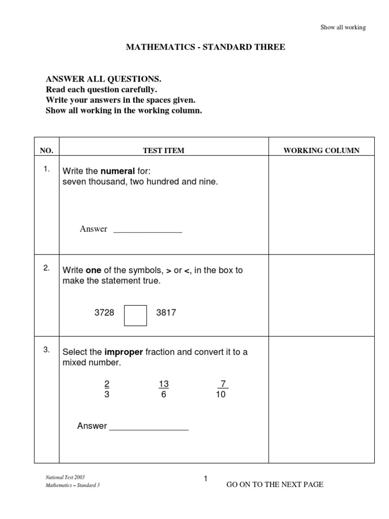 NT2003 Math STD 3 PDF | PDF | Fraction (Mathematics) | Teaching Mathematics