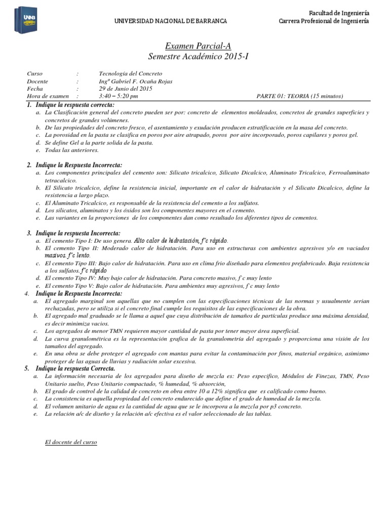 Examen Final de Tecno | PDF | Hormigón | Cemento